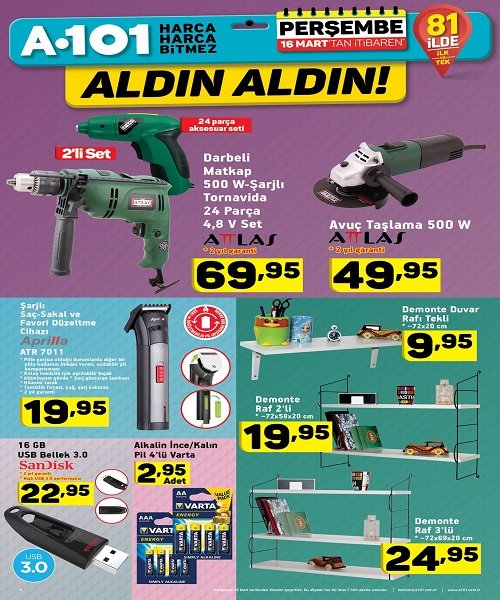 A101 16 Mart 2017 Aktüel Ürünler Kataloğu