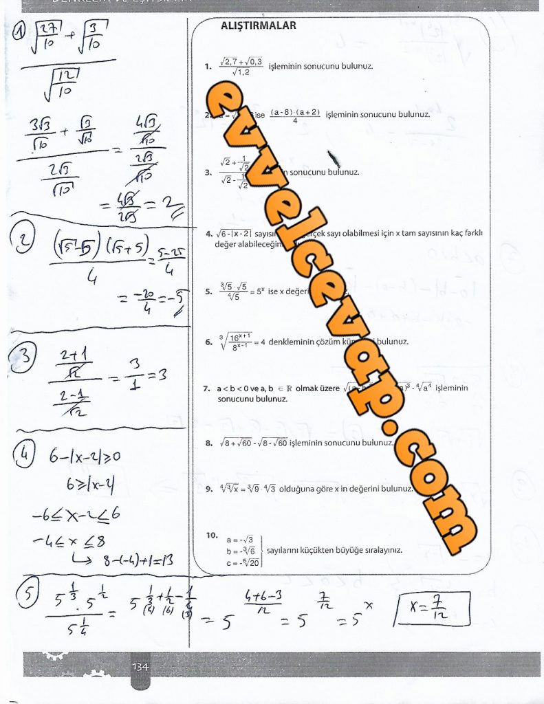 9. Sınıf Meb Yayınları Matematik Ders Kitabı Sayfa 154 Cevabı - Evvel Cevap