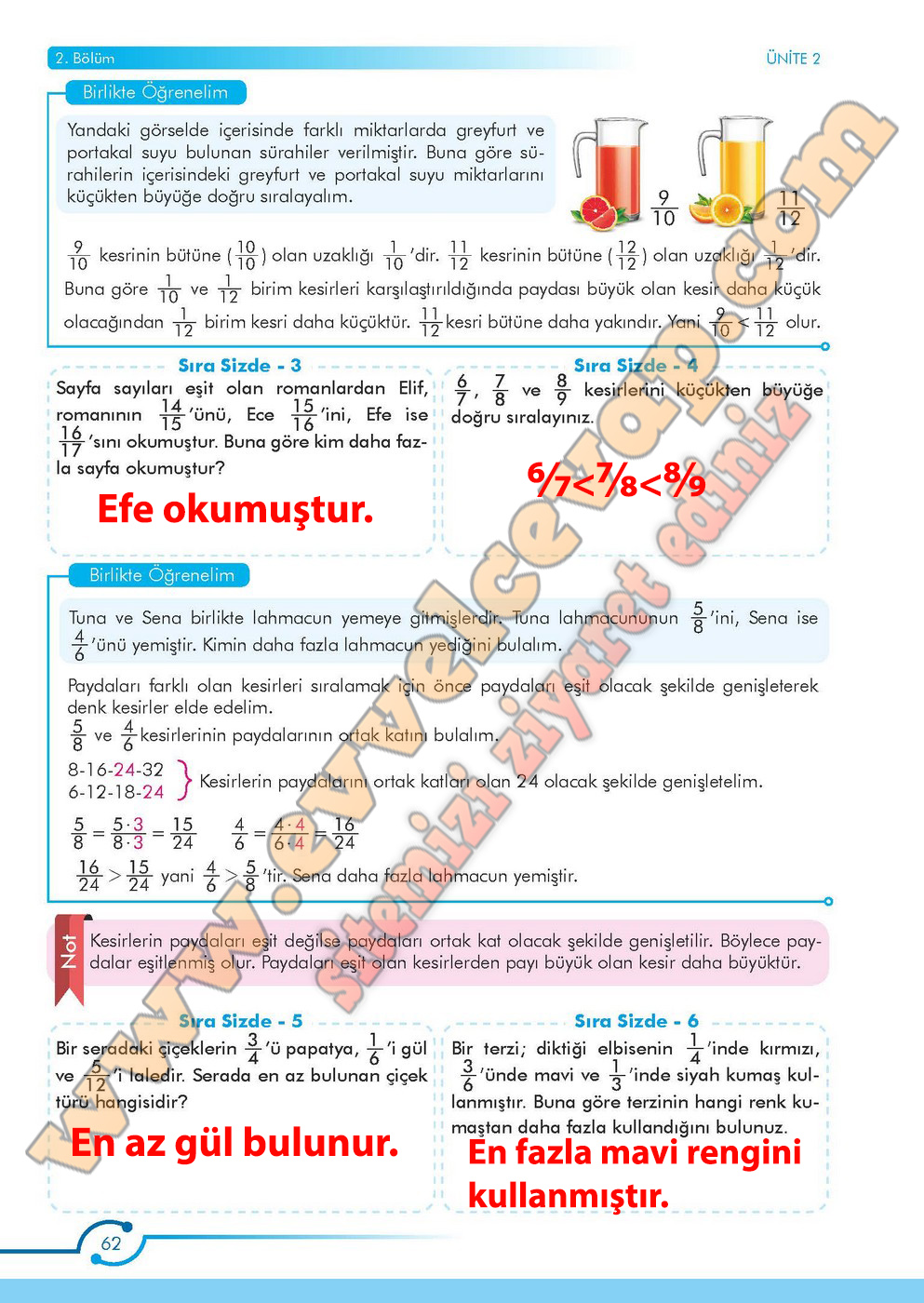 6. Sınıf Matematik Ders Kitabı Meb Sayfa 61-62-63-64 Cevapları