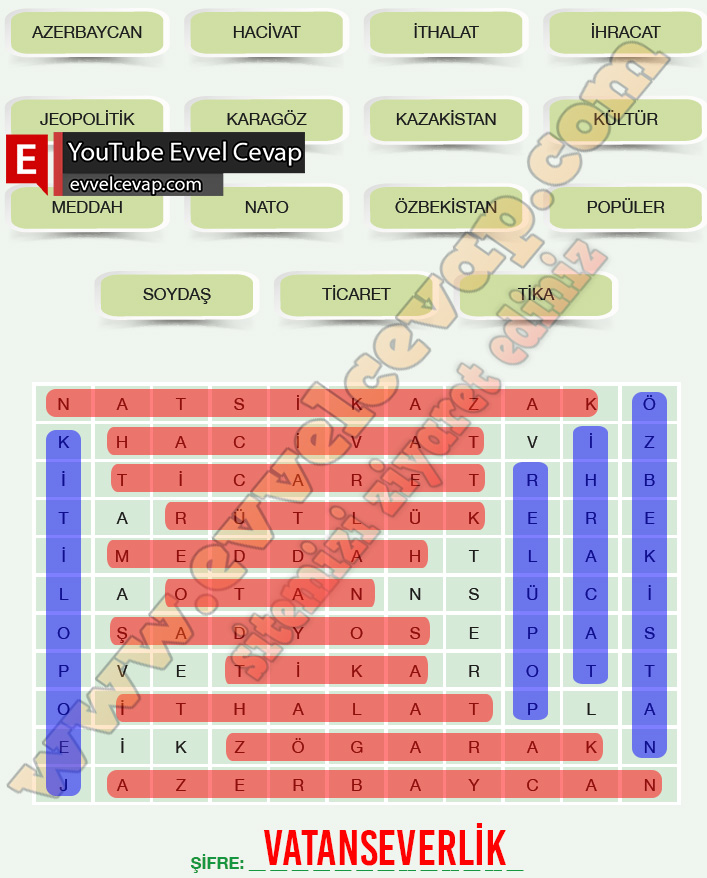 Aşağıdaki bulmacada kutucuk içerisindeki kavramlar (aşağıdan yukarı ...