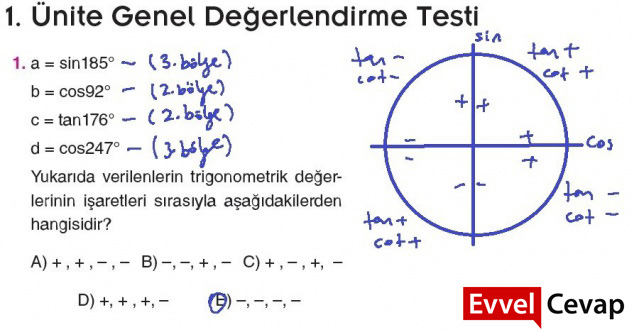a = sin185° b = cos92° c = tan176° d = cos247° Yukarıda verilenlerin ...