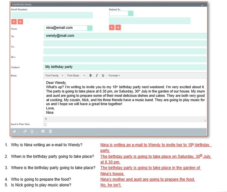 Read the e-mail and answer the questions.