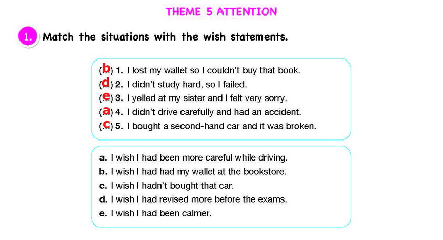 Match the situations with the wish statements.