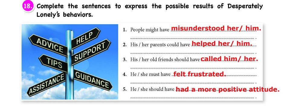 Complete the sentences to express the possible results of Desperately ...