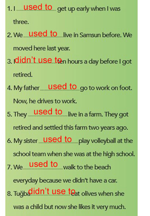Complete the statements. Use “used to” or “didn’t use to”.