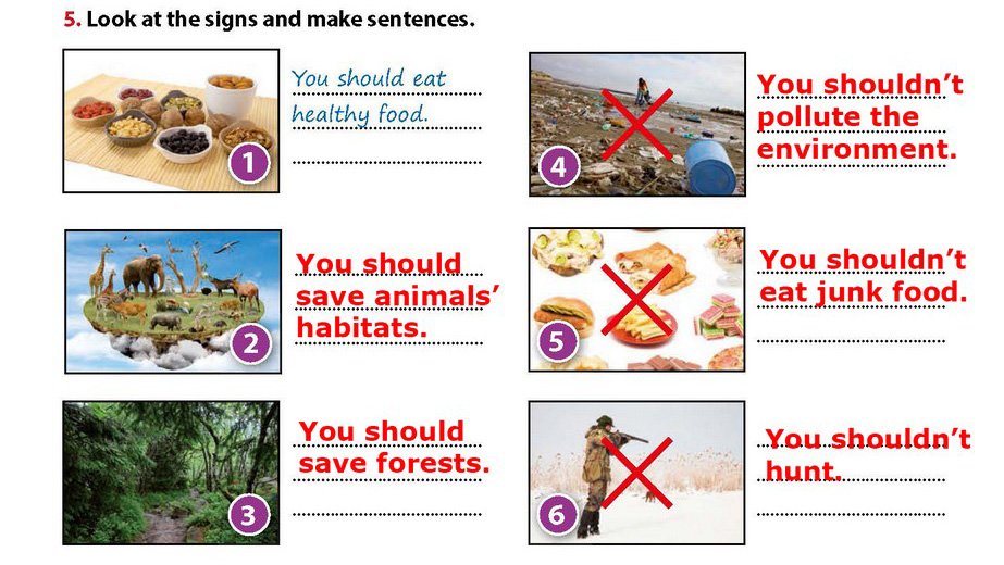 Look at the signs and make sentences. - Evvel Cevap