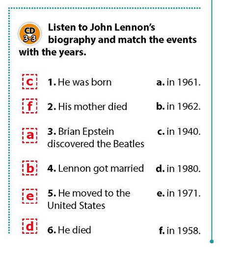 Listen to John Lennon’s biography and match the events with the years.