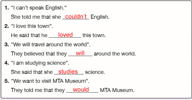 Complete the reported sentences.