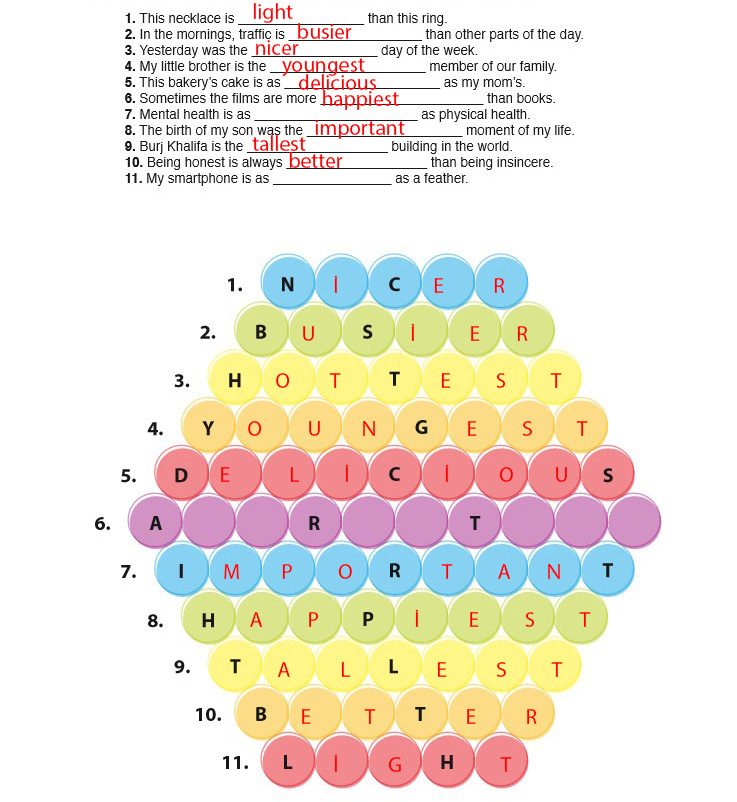 Complete the sentences by using the tips given in the puzzle below.