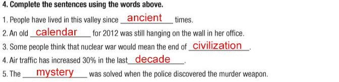 Complete the sentences using the words above.