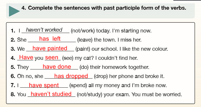 Complete the sentences with past participle form of the verbs.