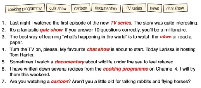 Complete the sentences with the correct type of TV programmes below.