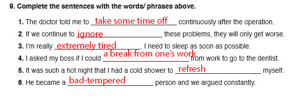 Complete the sentences with the words/phrases above.