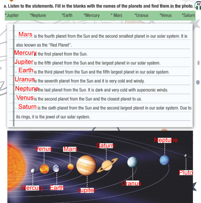 Listen to the statements. Fill in the blanks with the names of the ...