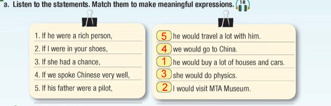 Listen to the statements. Match them to make meaningful expressions.