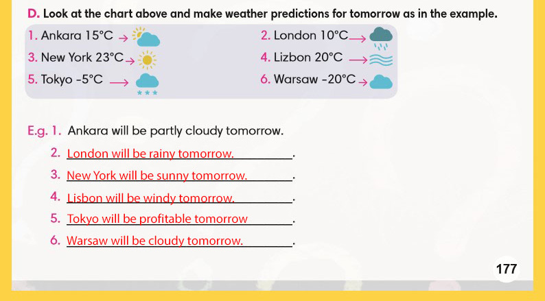 Look at the chart above and make weather predictions for tomorrow as in ...