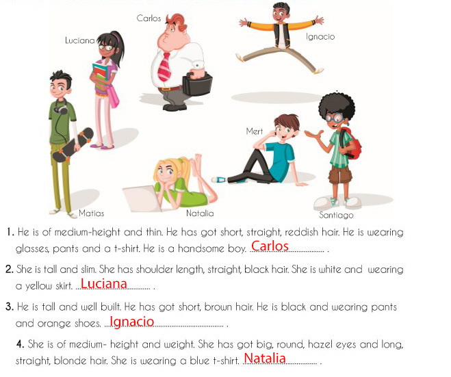 Read the descriptions of people and write their names.