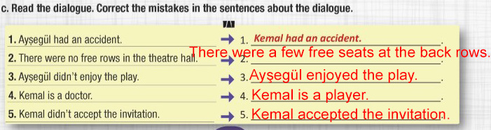 Read the dialogue. Correct the mistakes in the sentences about the ...