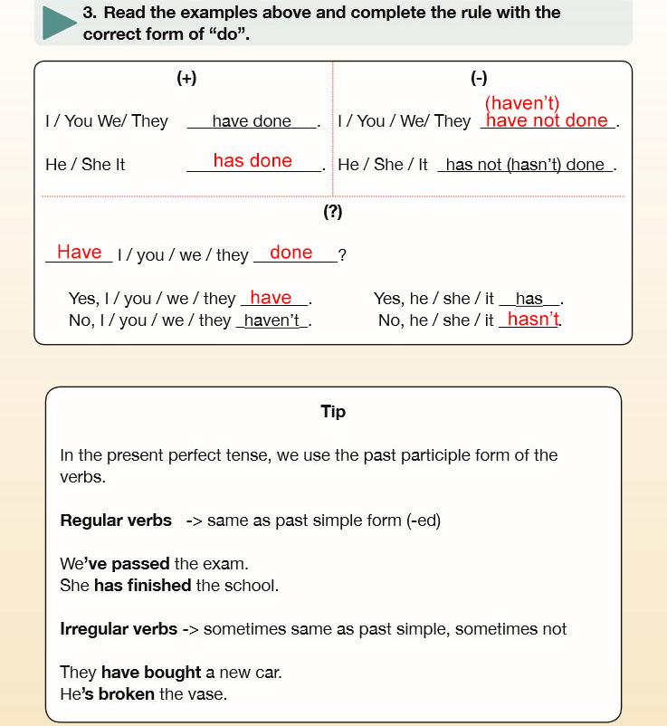 Read the examples above and complete the rule with the correct form of ...