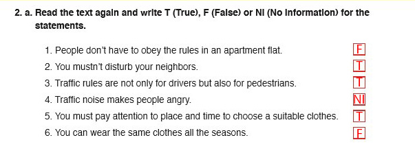 Read the text again and write T (True), F (False) or NI (No Information ...