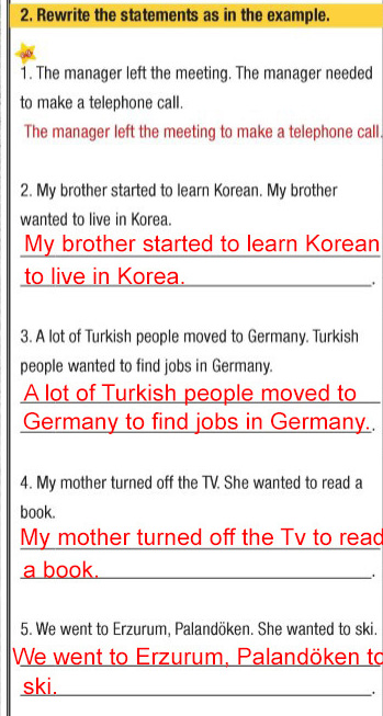 Rewrite the statements as in the example.