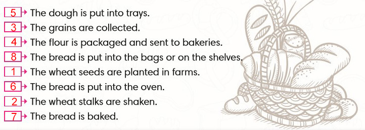 Sequence the steps of making bread.