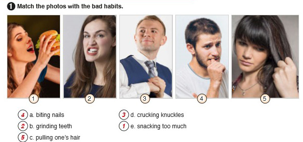 Match the photos with the bad habits.