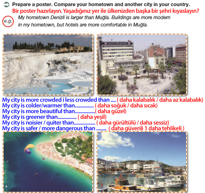 Prepare a poster. Compare your hometown and another city in your country.