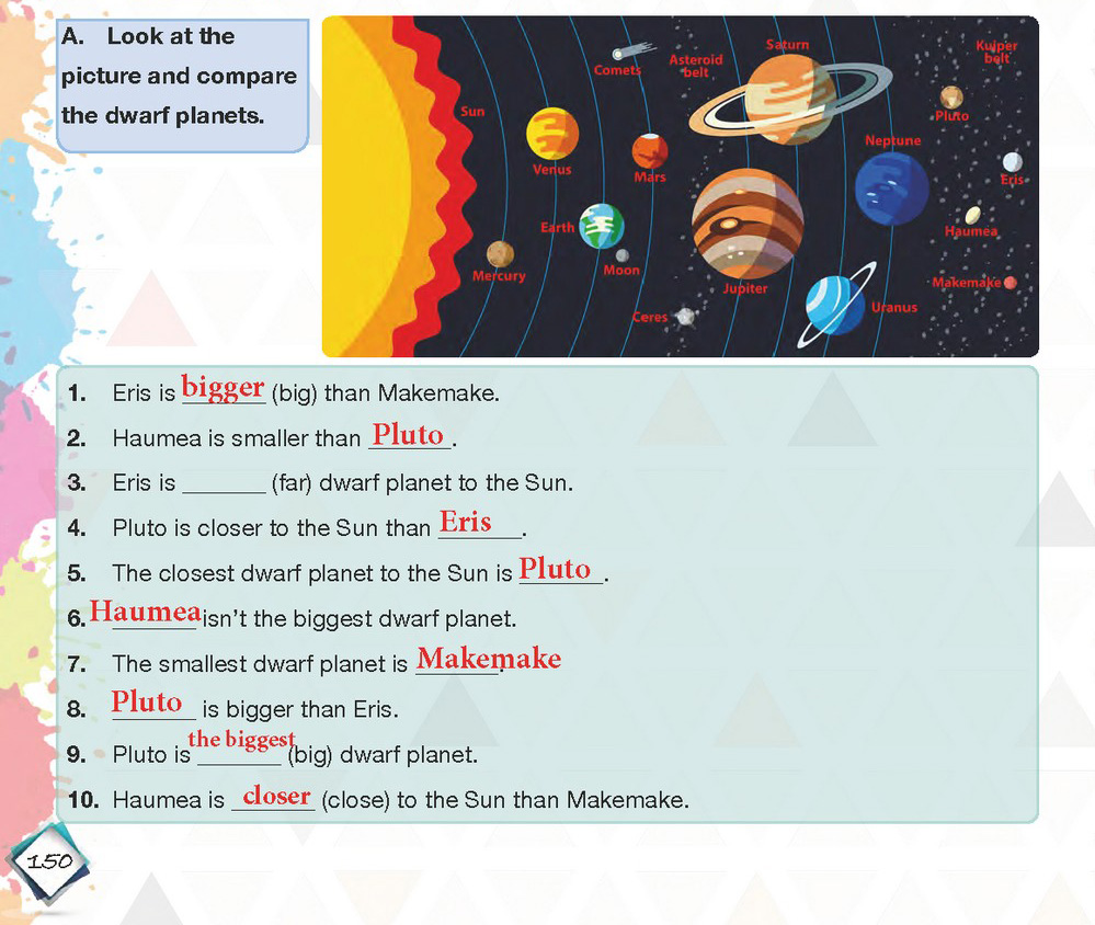 Look at the picture and compare the dwarf planets.