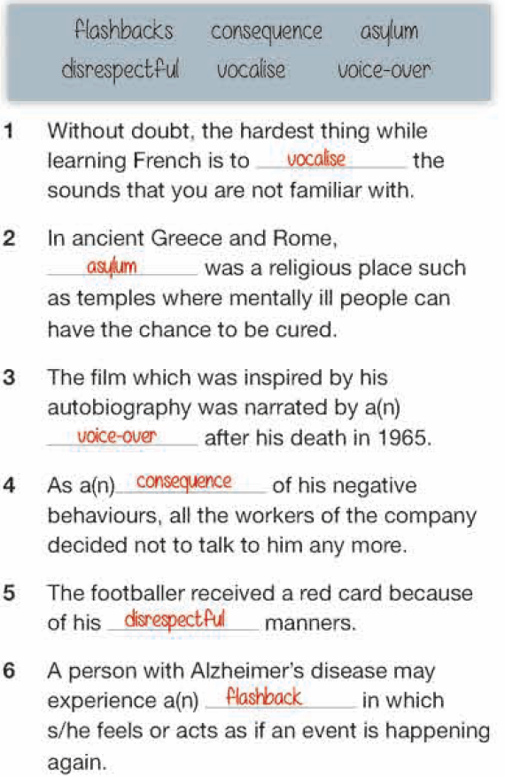 Fill in the blanks with the appropriate words.