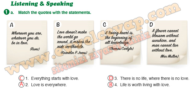 Match the quotes with the statements. - Evvel Cevap
