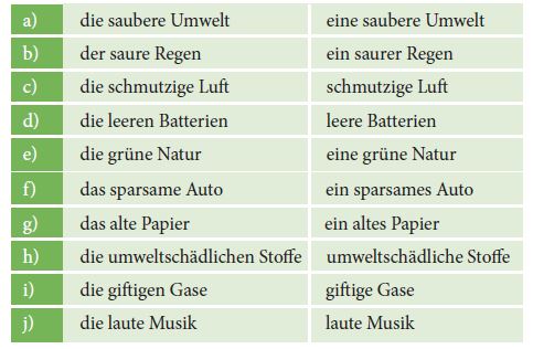 Adjektiv + Nomen Schreib wie im Beispiel! Achte auf Singular und Plural!