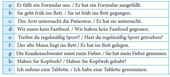 Bilde Satze mit den Lösungen aus Ü18! (Prasens und Perfekt)