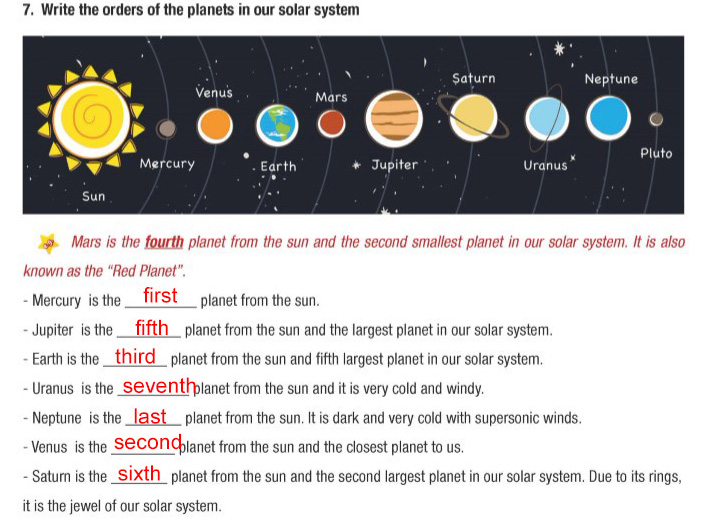 Write the orders of the planets in our solar system.