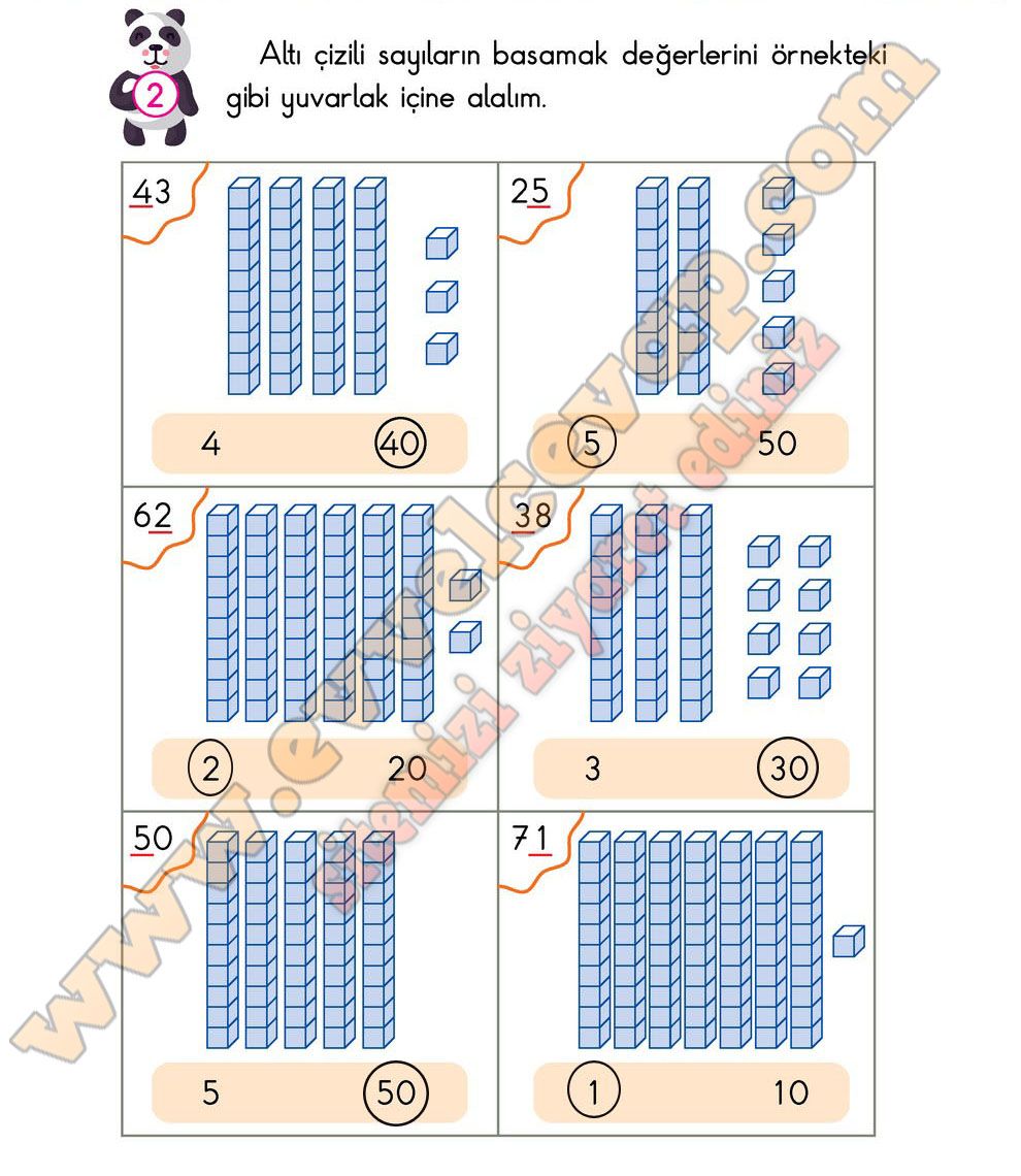 Altı çizili sayıların basamak değerlerini örnekteki gibi yuvarlak içine ...