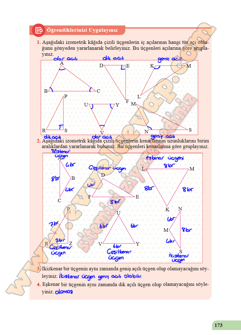 5. Sınıf Matematik Ders Kitabı Cevapları Özgün Matbaacılık Sayfa 173