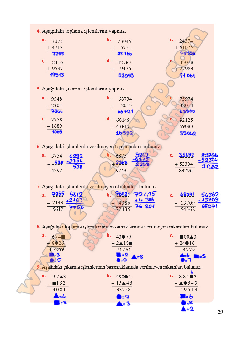 5. Sınıf Matematik Ders Kitabı Cevapları Özgün Matbaacılık Sayfa 29