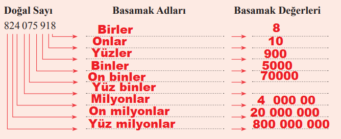 Aşağıdaki doğal sayının basamak adlarını ve basamaklarındaki rakamların ...