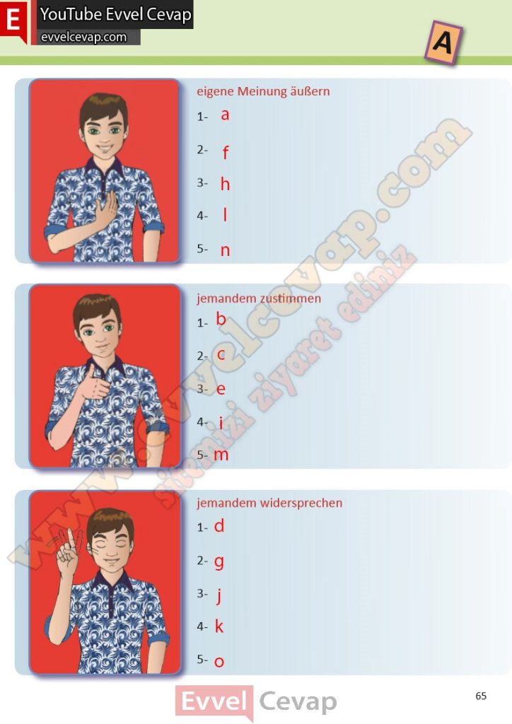 7. Sınıf Almanca A2.1-2 Ders Kitabı Sayfa 65 Cevapları Meb Yayınları