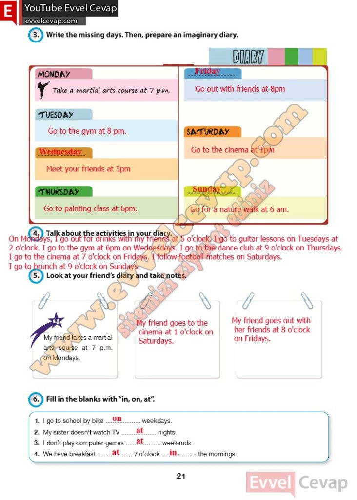 6. Sınıf İngilizce Ders Kitabı Cevapları Hecce Yayıncılık Sayfa 21