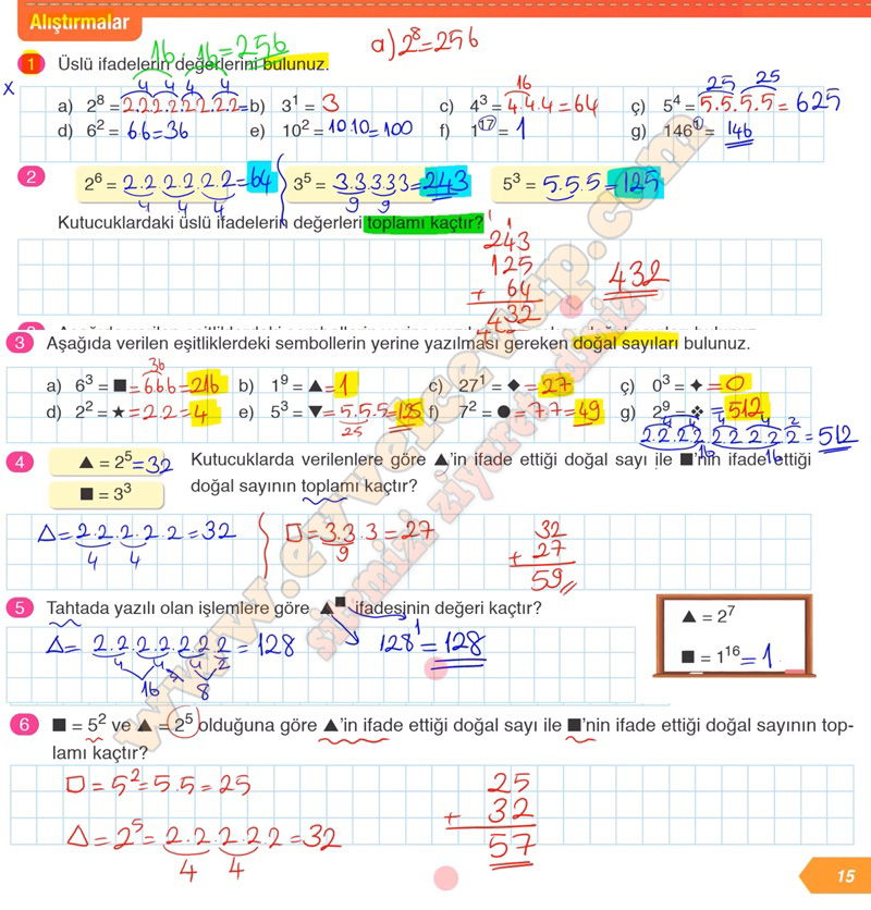 6. Sınıf Matematik Ders Kitabı Cevapları Ata Yayıncılık Sayfa 15
