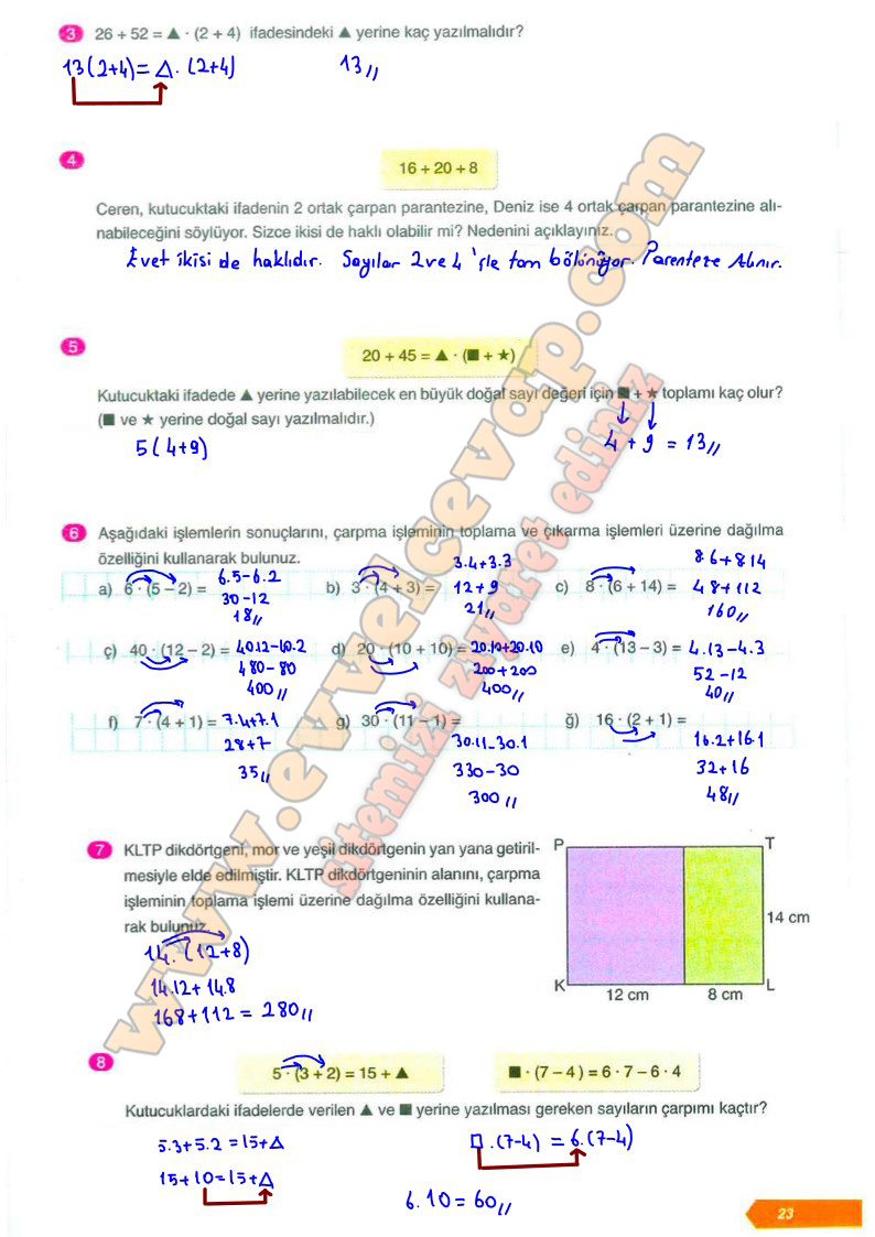 6. Sınıf Matematik Ders Kitabı Cevapları Ata Yayıncılık Sayfa 23