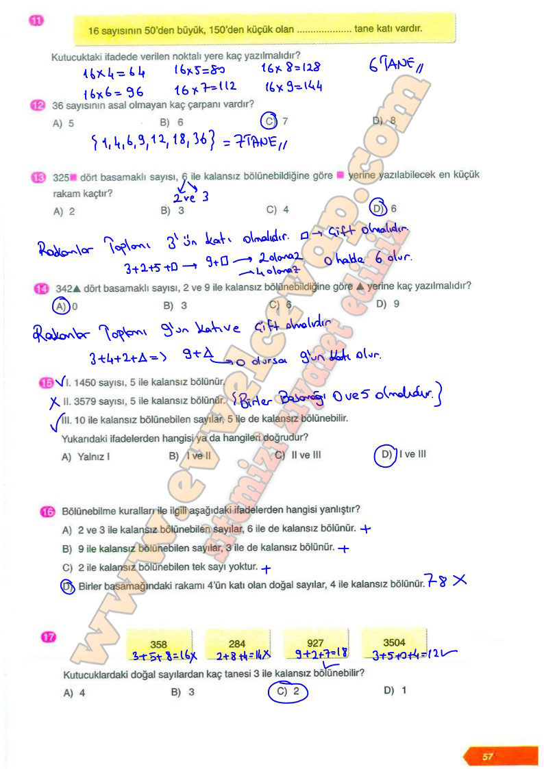 6. Sınıf Matematik Ders Kitabı Cevapları Ata Yayıncılık Sayfa 57