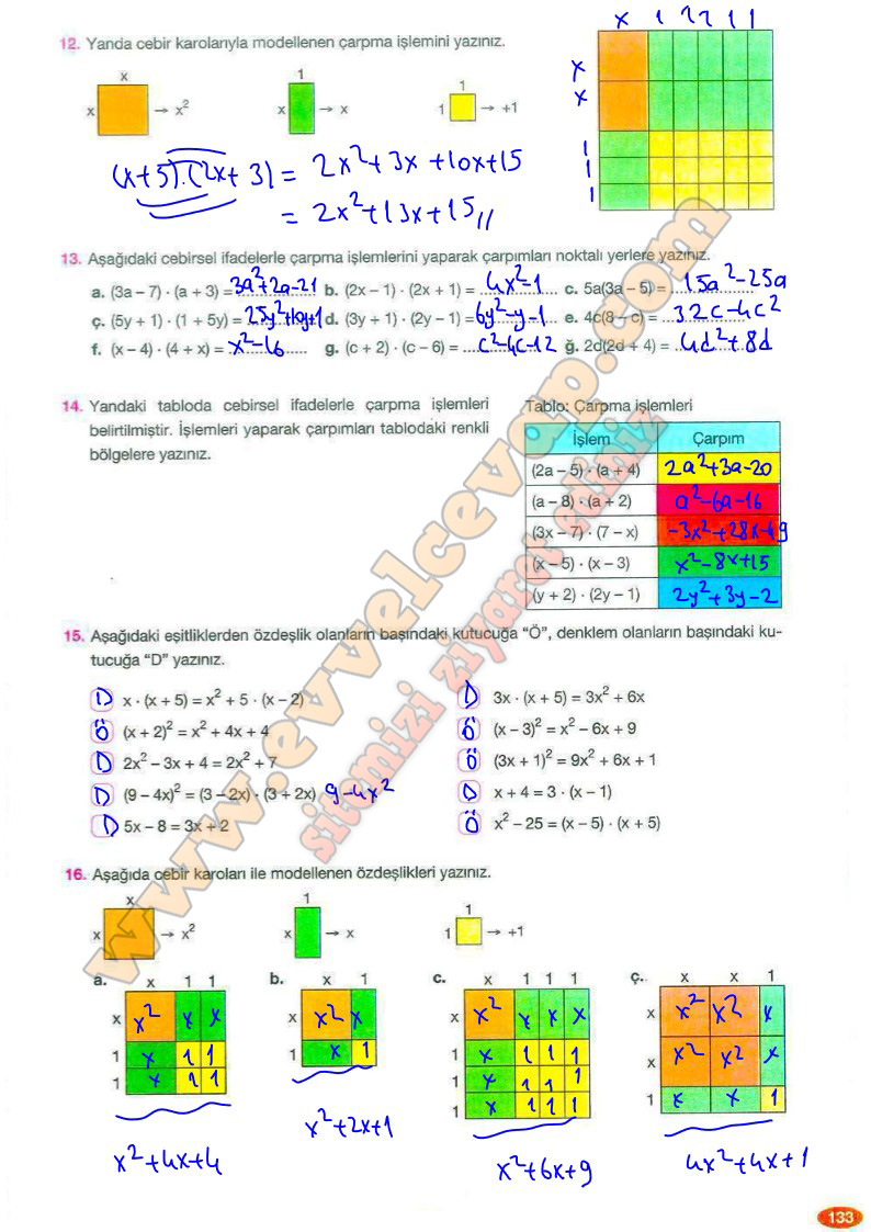 8. Sınıf Matematik Ders Kitabı Cevapları Berkay Yayıncılık Sayfa 133