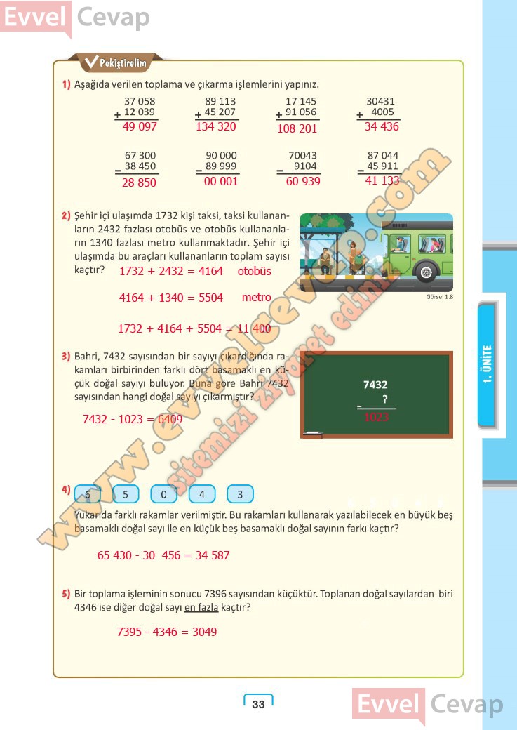 5. Sınıf Meb Yayınları Matematik Ders Kitabı Cevapları Sayfa 29-30-31-32-33