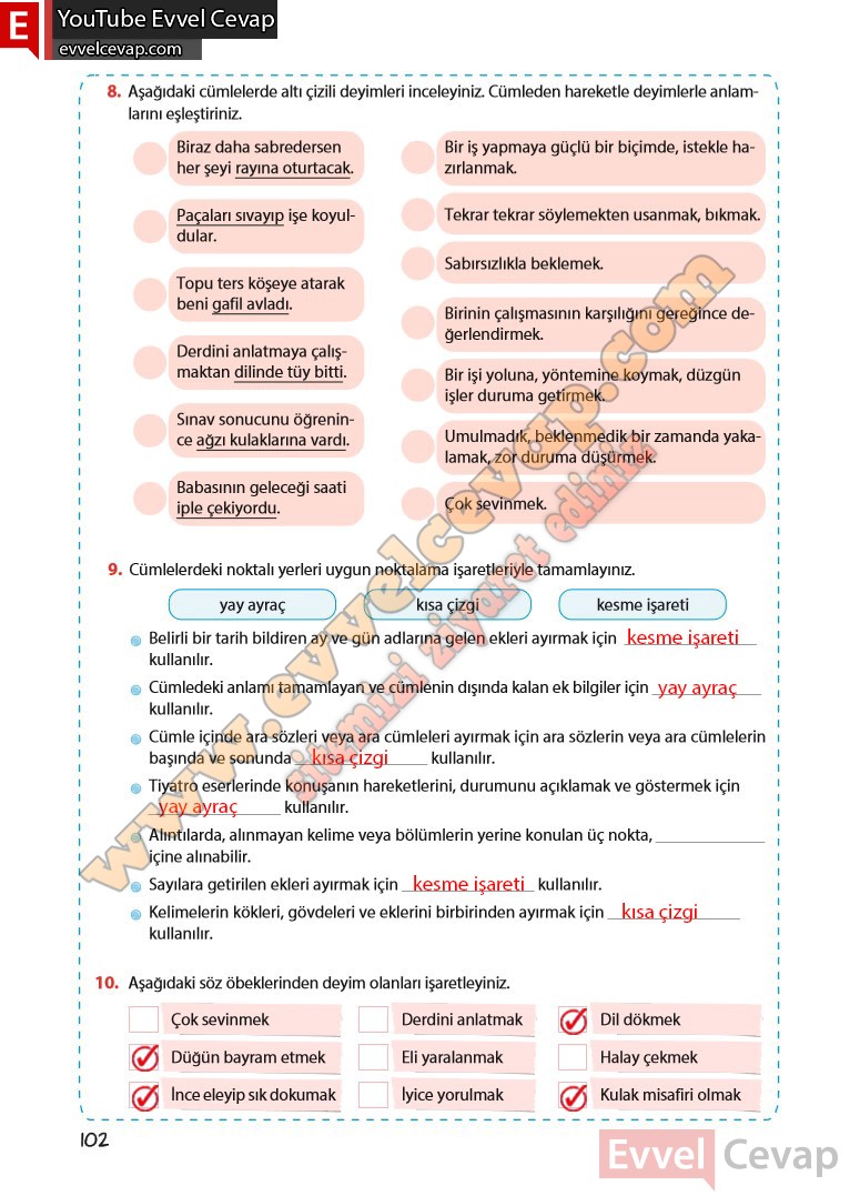 5. Sınıf Koza Yayınları Türkçe Ders Kitabı Cevapları Sayfa 100-101-102-103