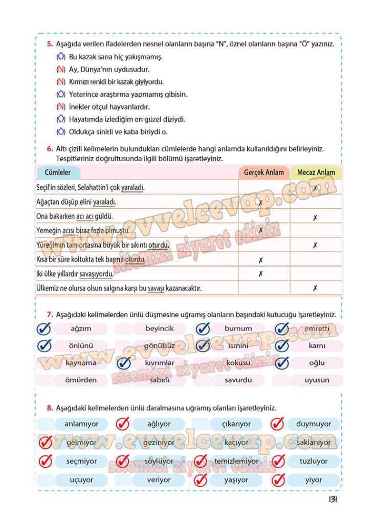 5. Sınıf Koza Yayınları Türkçe Ders Kitabı Cevapları Sayfa 130-131-132-133
