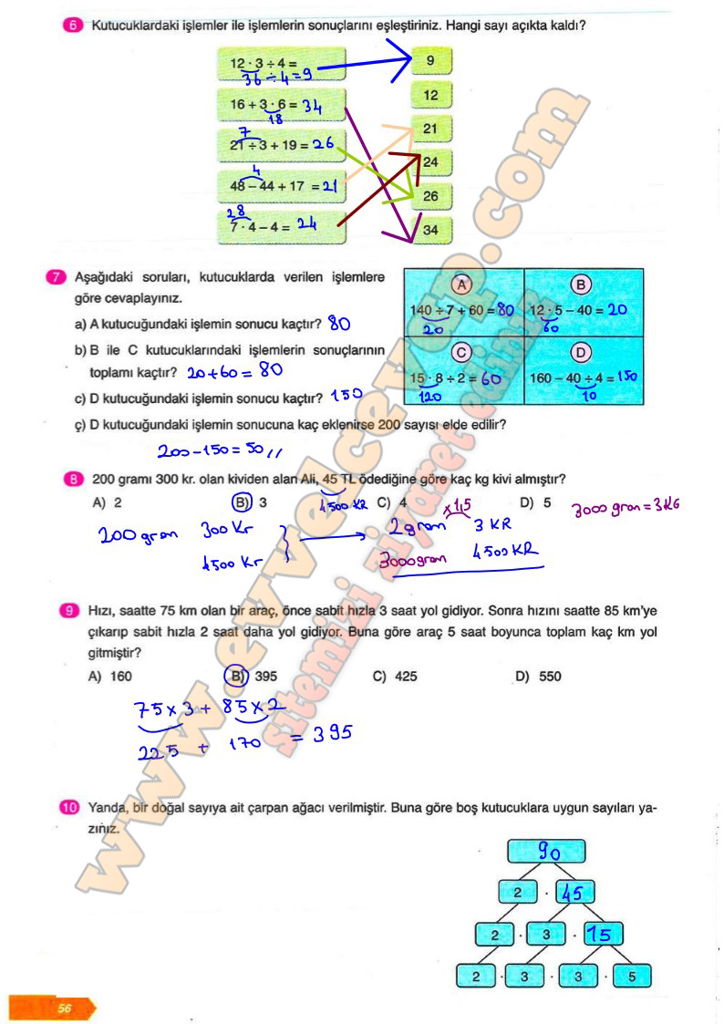 6. Sınıf Ata Yayınları Matematik Ders Kitabı Cevapları Sayfa 55-56-57-58