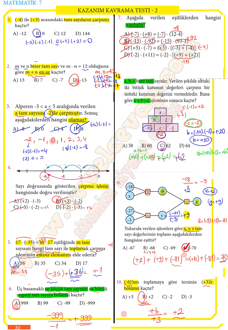 7. Sınıf Matematik Ders Kitabı Cevapları Meb Yayınları Sayfa 30
