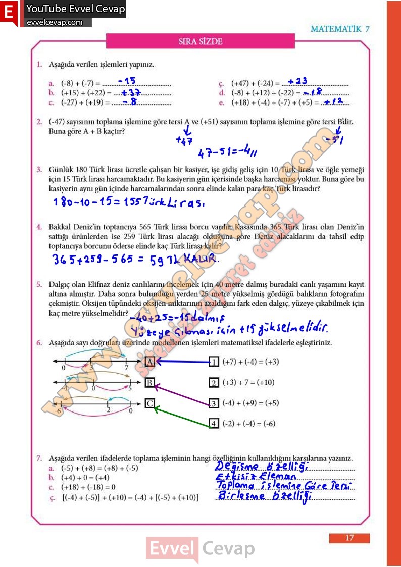 7. Sınıf Matematik Ders Kitabı Cevapları Meb Yayınları Sayfa 17